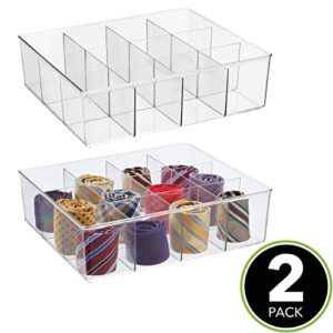 mDesign Plastic 12 Compartment Divided Drawer and Closet Storage Bin - Organizer for Scarves, Socks, Ties Bras, and Underwear - Dress Drawer, Shelf Organizer - Lumiere Collection - 2 Pack - Clear