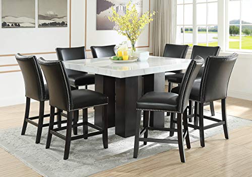 Steve Silver Camila Marble Top Square 9 Piece Counter Height Dining Set in Black