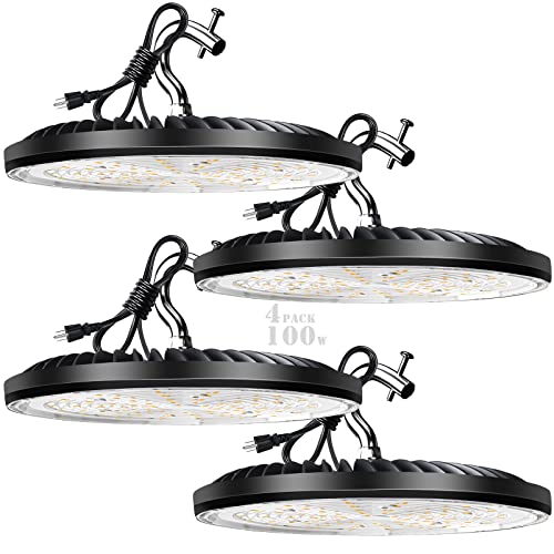 bulbeats Upgrade UFO LED High Bay Light,100W (14000lm Eqv.400W MH/HPS) High Bay LED Lights, 5000K ETL Listed IP65 Commercial Warehouse Light Energy Saving Upto 760KW*4/Y(5Hrs/Day)- 4Pack