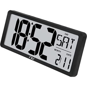 txl digital wall clock large display, custom alarm/calendar/count up-down timer, switchable temp in f/c, 12/24hr desktop day clock, battery operated 14.17" clock with 4.6" digits for gym office-black