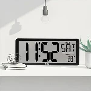 TXL Digital Wall Clock Large Display, Custom Alarm/Calendar/Count Up-Down Timer, Switchable Temp in F/C, 12/24Hr Desktop Day Clock, Battery Operated 14.17" Clock with 4.6" Digits for Gym Office-Black