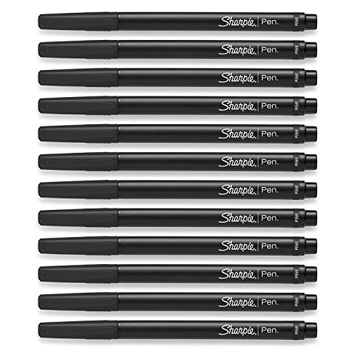 Sharpie Plastic Point Stick Water Resistant Pen, 0.8mm, Fine Point, Pack of 12, Black (Black Barrel)