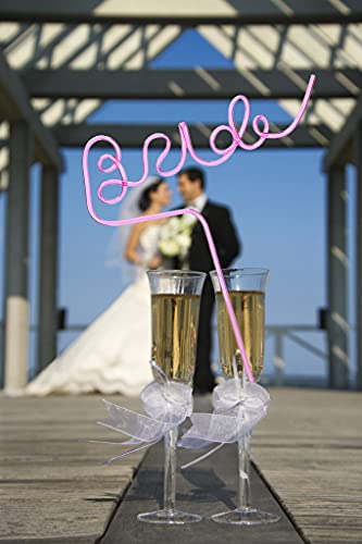 DmHirmg Bride Straw,Large Plastic Pink Bride Drinking Sipping Straw Reusable Letter Drinking Straw for Bridal Wedding Shower Bachelorette Hen Party Decoration Bride to Be Gift Party Supplies Favor