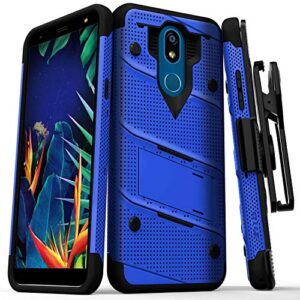 zizo bolt series lg k40 case | military-grade drop protection w/ kickstand bundle includes belt clip holster lg harmony 3 blue