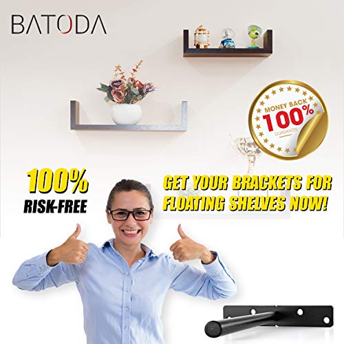 BATODA - 6" Floating Shelf Bracket Heavy Duty – Solid Steel Blind Shelf Supports - Hidden Brackets for Floating Wood Shelves - Screws and Wall Plugs Included (8 Inch Rod, 6)