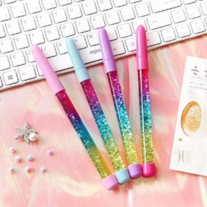 4pcs fairy stick ballpoint pen glitter liquid sand pen bling rainbow dynamic crystal ball pen gel ink pen student pen rollerball pens for women girl gift stationery school office supplies (blue ink)