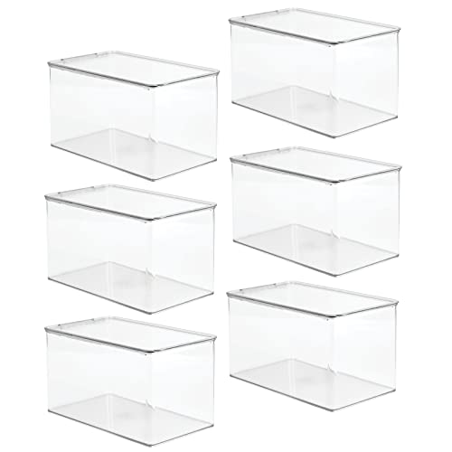 mDesign Stackable Plastic Craft Room Storage Container Box with Hinge Lid - Compact Organizer Holder Bin for Sewing Thread, Beads, Ribbon, Glitter, Clay - Lumiere Collection - 6 Pack - Clear