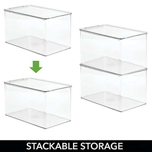 mDesign Stackable Plastic Craft Room Storage Container Box with Hinge Lid - Compact Organizer Holder Bin for Sewing Thread, Beads, Ribbon, Glitter, Clay - Lumiere Collection - 6 Pack - Clear