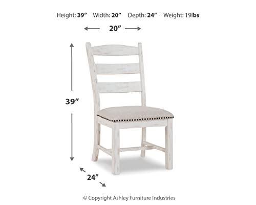 Signature Design by Ashley Valebeck Vintage Farmhouse Cushioned Dining Chair, 2 Count, Whitewash