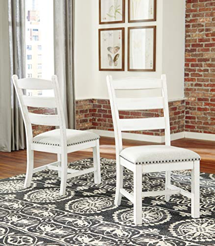 Signature Design by Ashley Valebeck Vintage Farmhouse Cushioned Dining Chair, 2 Count, Whitewash