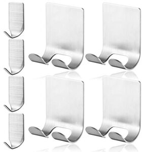 8 pcs self adhesive metal dual wall hooks, finegood stainless steel waterproof hanger wall mounted double hooks heavy duty sticky utility storage hooks for bathroom bedroom kitchen