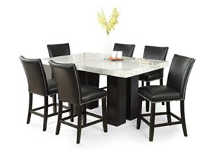 steve silver camila marble top rectangular 7-piece counter height dining set - black