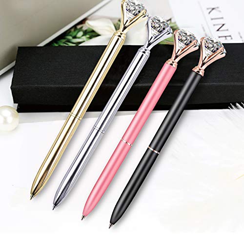 ZZTX 6 PCS Big Crystal Diamond Ballpoint Pen Bling Metal Ballpoint Pen Office Supplies Gift Pens For Christmas Wedding Birthday, Includes 6 Pen Refills