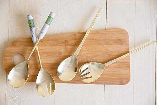 Folkulture Serving Spoons or Salad Servers for Modern Kitchen, Stainless Steel Serving Utensils - Spoon and Fork for Serving Salad, 12-inch Cooking Utensils Set with Marble Handle, Pearl White