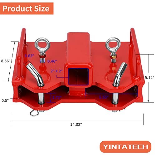 YINTATECH 2" Trailer Hitch Receiver for Dual Pallet Forks, Forklift 2" Insert Towing Adapter Attachment