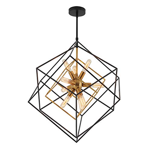 artika Imperium Modern Mid-Century Chandelier Black and Gold (Aged Brass) Kitchen Light Fixture, Geometric Pendant Light for Dinning Room - Bulb Not Included