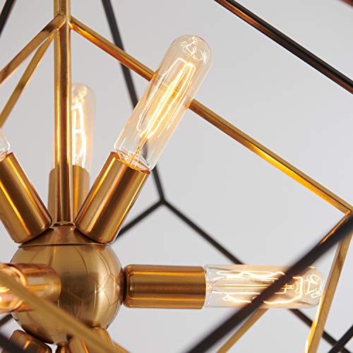 artika Imperium Modern Mid-Century Chandelier Black and Gold (Aged Brass) Kitchen Light Fixture, Geometric Pendant Light for Dinning Room - Bulb Not Included