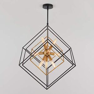 artika Imperium Modern Mid-Century Chandelier Black and Gold (Aged Brass) Kitchen Light Fixture, Geometric Pendant Light for Dinning Room - Bulb Not Included