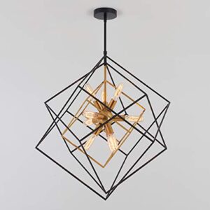 artika Imperium Modern Mid-Century Chandelier Black and Gold (Aged Brass) Kitchen Light Fixture, Geometric Pendant Light for Dinning Room - Bulb Not Included