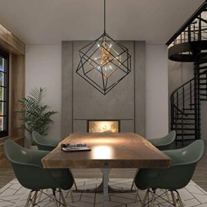 artika Imperium Modern Mid-Century Chandelier Black and Gold (Aged Brass) Kitchen Light Fixture, Geometric Pendant Light for Dinning Room - Bulb Not Included