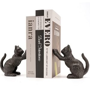 ambipolar cat decorative bookends, unique book ends to hold books heavy duty for office desk, vintage antique black home decor, shelf decoration, modern living room decor