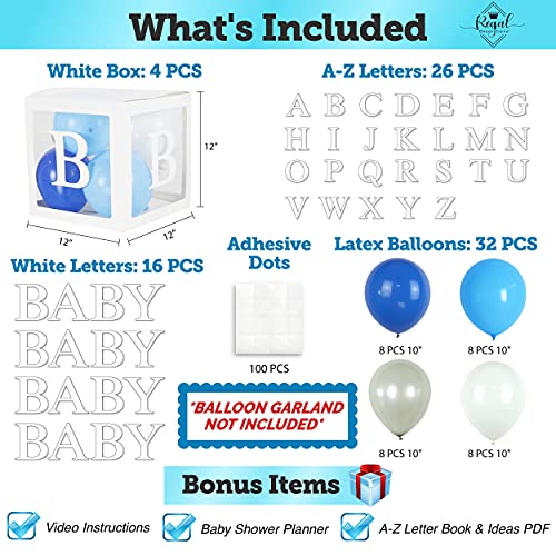 82PCS Baby Shower Decorations For Boy Kit - Jumbo Transparent Baby Block Balloon Box Includes BABY, Alphabet Letters DYI, White Gray Baby Blue Balloons, Gender Reveal Decor 1st Birthday Party Backdrop