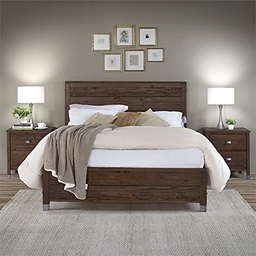 Camaflexi Baja Rustic Style Platform Bed / Solid Wood / No Box Spring Needed / Mattress Foundation has 12 Wood Slats and 3 Center Supports / Easy Assembly / Walnut, Queen