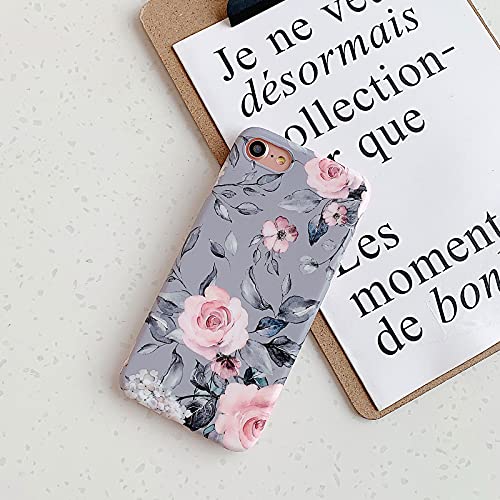 YeLoveHaw iPhone SE 2020 Case, iPhone 8 Case, iPhone 7 Case for Girls, Flexible Soft Slim Fit, Floral and Purple & Gray Leaves Pattern Cute Phone Case for iPhone8 / iPhone7 / iPhoneSE (Pink Flowers)