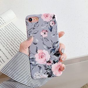 YeLoveHaw iPhone SE 2020 Case, iPhone 8 Case, iPhone 7 Case for Girls, Flexible Soft Slim Fit, Floral and Purple & Gray Leaves Pattern Cute Phone Case for iPhone8 / iPhone7 / iPhoneSE (Pink Flowers)