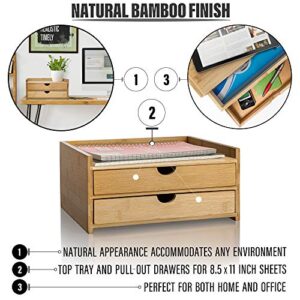 2-Tier Desk Organizer with Drawers and Storage - Wooden Desk Organizers - Mini Bamboo Organizing Unit - Ideal for Makeup, Bathroom, and Desktop Organizing on Countertops and Tabletops