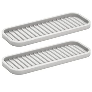 mDesign Durable Silicone Kitchen Sink Storage Organizer Tray - Holder for Sponges, Soap, Scrubbers - Ribbed Base, Quick Drying, Waterproof, Non-Slip - Linelle Collection - 2 Pack - Light Stone Gray