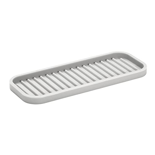 mDesign Durable Silicone Kitchen Sink Storage Organizer Tray - Holder for Sponges, Soap, Scrubbers - Ribbed Base, Quick Drying, Waterproof, Non-Slip - Linelle Collection - 2 Pack - Light Stone Gray