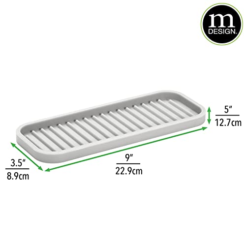 mDesign Durable Silicone Kitchen Sink Storage Organizer Tray - Holder for Sponges, Soap, Scrubbers - Ribbed Base, Quick Drying, Waterproof, Non-Slip - Linelle Collection - 2 Pack - Light Stone Gray