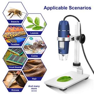 Jiusion HD 2MP USB Digital Microscope 40X to 1000X Portable Magnification Endoscope Camera with 8 LEDs Aluminum Alloy Stable Stand for OTG Android Mac Windows 7 8 10 11 Linux