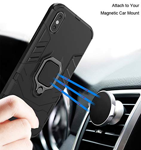 Urspasol for Xiaomi Redmi Note 8 Pro Case with Screen Protector Tempered Glass Hybrid Heavy Duty Armor Protective Bumper Cover with 360° Degree Ring Holder Kickstand (Black)