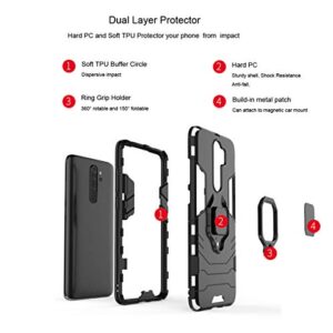 Urspasol for Xiaomi Redmi Note 8 Pro Case with Screen Protector Tempered Glass Hybrid Heavy Duty Armor Protective Bumper Cover with 360° Degree Ring Holder Kickstand (Black)