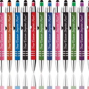 Personalized Pens - Hottie Rubberized Soft Touch Ballpoint Pen with Stylus tip is a stylish, premium metal pen, black ink, medium point.- Includes Personalization (Box of 12) (Assorted)