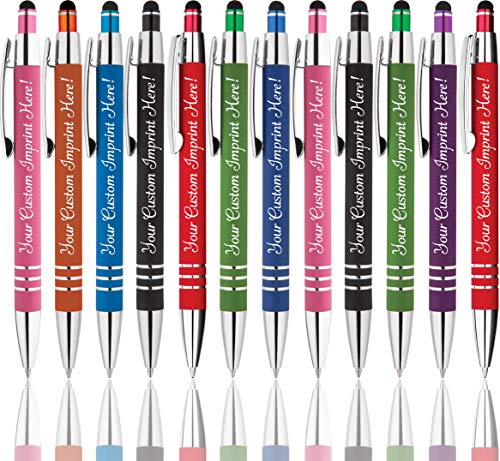 Personalized Pens - Hottie Rubberized Soft Touch Ballpoint Pen with Stylus tip is a stylish, premium metal pen, black ink, medium point.- Includes Personalization (Box of 12) (Assorted)