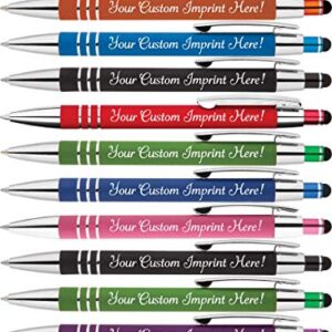 Personalized Pens - Hottie Rubberized Soft Touch Ballpoint Pen with Stylus tip is a stylish, premium metal pen, black ink, medium point.- Includes Personalization (Box of 12) (Assorted)