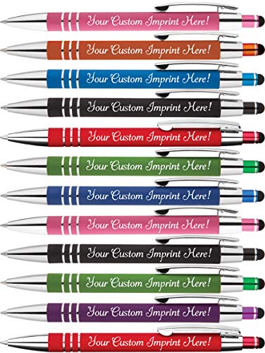 Personalized Pens - Hottie Rubberized Soft Touch Ballpoint Pen with Stylus tip is a stylish, premium metal pen, black ink, medium point.- Includes Personalization (Box of 12) (Assorted)