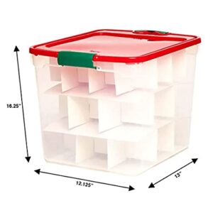 HOMZ 31 Quart Medium Clear Plastic Holiday Storage Container Bin with Latching Handles and Removable Ornament Dividers, (4 Pack)