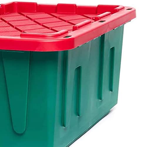 HOMZ 4427MXDC.02 Durabilt 27 Gallon Heavy Duty Impact Resistant Stackable Holiday Storage Tote with Snap-Fit Lid, Green/Red (2 Pack)