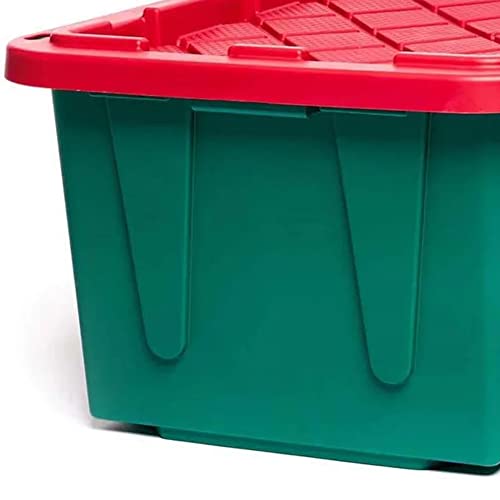 HOMZ 4427MXDC.02 Durabilt 27 Gallon Heavy Duty Impact Resistant Stackable Holiday Storage Tote with Snap-Fit Lid, Green/Red (2 Pack)