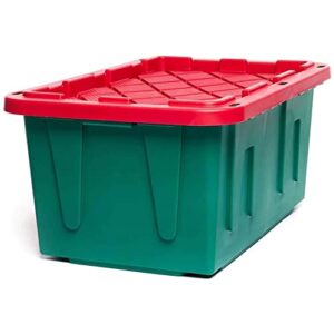 HOMZ 4427MXDC.02 Durabilt 27 Gallon Heavy Duty Impact Resistant Stackable Holiday Storage Tote with Snap-Fit Lid, Green/Red (2 Pack)