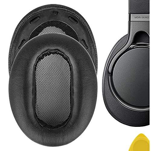 Geekria QuickFit Replacement Ear Pads for Sony MDR-1AM2, MDR-1AM2/B Headphones Ear Cushions, Headset Earpads, Ear Cups Repair Parts (Black/Plastic Ring)