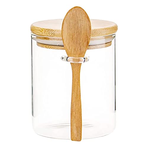 Glass Jars with Bamboo Lids and Spoon Airtight, 18.5Oz Food Storage Containers for Sugar Coffee Nuts, Glass Kitchen Canisters for Flour, Cookie, Candy, Matcha Tea, Oats and Spice Jars