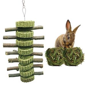 tfwadmx 3 pcs rabbit chew toys natural timothy grass balls rabbit organic apple wood sticks improves dental health for chinchilla rat guinea pig hamsters gerbil