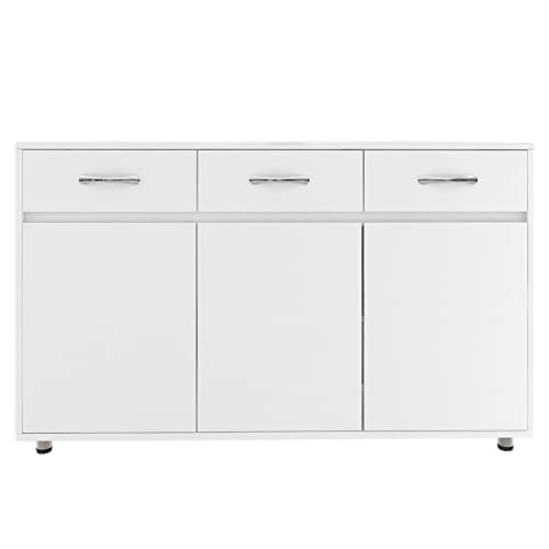 GLCHQ Storage Drawer File Cabinet nightstand Side Cabinet Entryway Console Side Tableswith Three Drawers and Three Doors for Office or Living Room Kitchen Room (Three Doors, White)