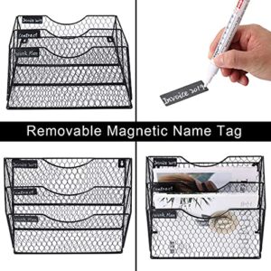 PAG Wall File Holder Hanging Mail Organizer Metal Chicken Wire Wall Mount Magazine Rack, 3-Tier, Black