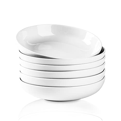 Selamica Ceramic 7.8 inch pasta bowls, 26 Ounce large porcelain salad soup bowls, dishwasher microwave safe, set of 6(White)